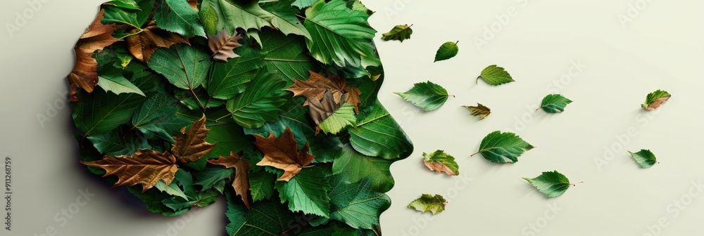 Brain Health Concept with Human Head Made of Green Leaves Turning to ...
