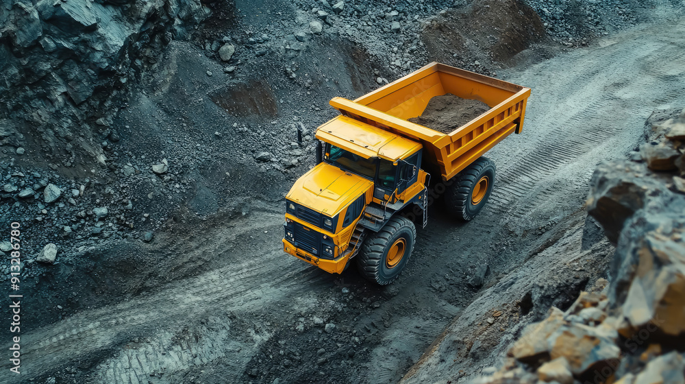 large mining truck working in a mine, quarry, pit, minerals, coal ...