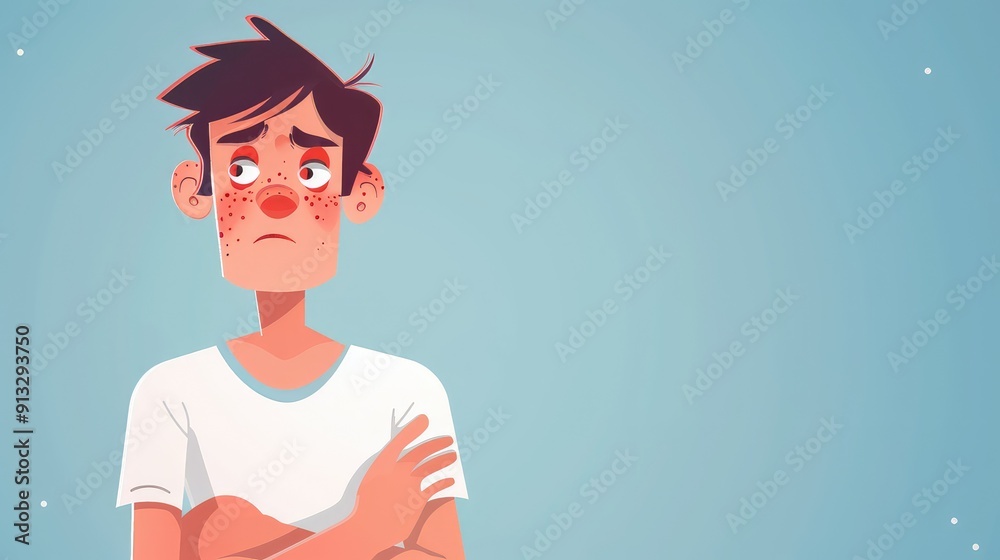Uncomfortable Man with Itchy Red Hives Illustrated in Bright Flat ...