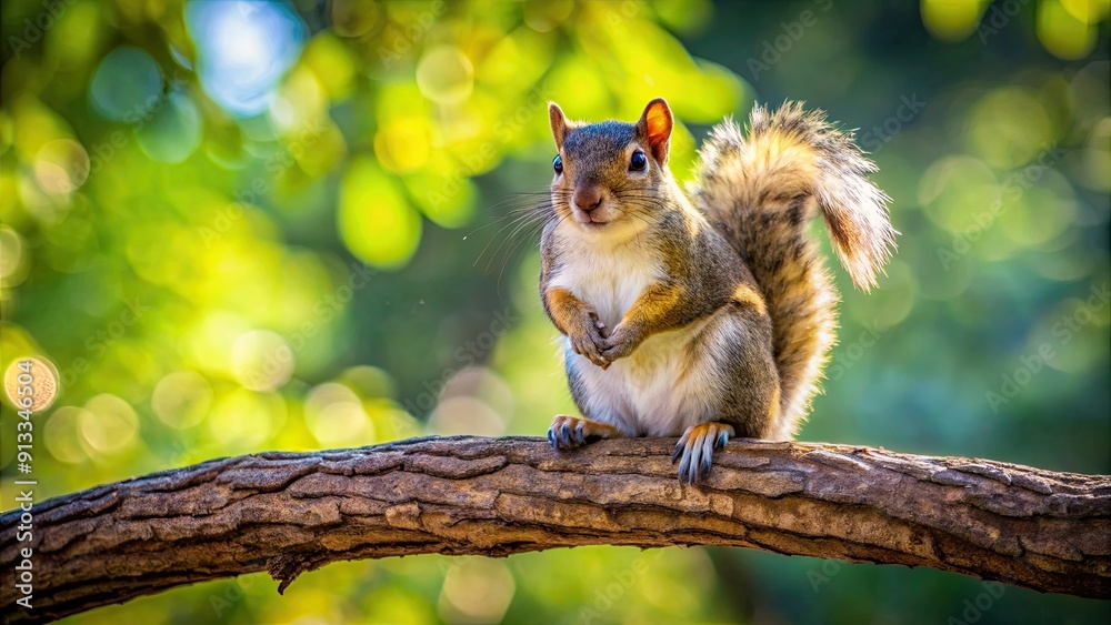 Squirrel sitting on a tree branch in the park , wildlife, nature, park ...