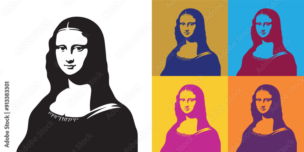 Mona Lisa - Pop Art Style Vector Illustration in Multiple Color ...