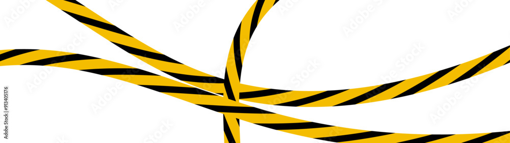 Сrossed police warning tape with yellow and black stripes, stretched ...
