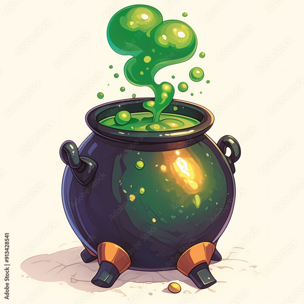 cartoon clipart drawing of a bubbling cauldron filled with a mysterious ...