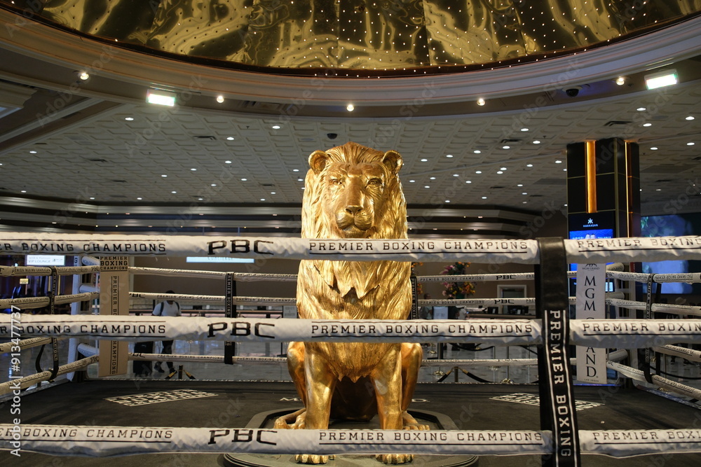 Las Vegas,Nevada,USA-June 17th 2024: golden lion statue in MGM casino ...