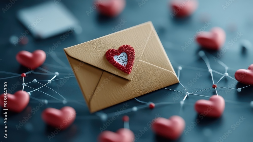 Gold envelope with heart-shaped window revealing handwritten message ...