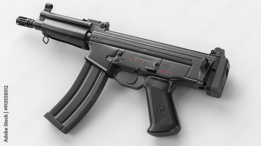 Heckler & Koch MP5, 3D illustration, realistic, isolated on white ...