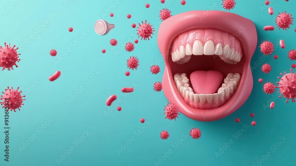 Dental Hygiene Alert - Illustration of Bacteria in the Mouth with Copy ...