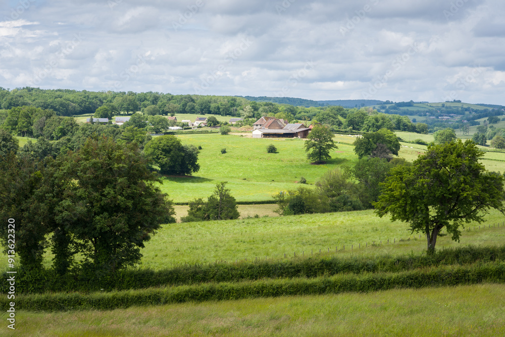 Paysage rural français. Paysage de la campagne en France. Prés au ...