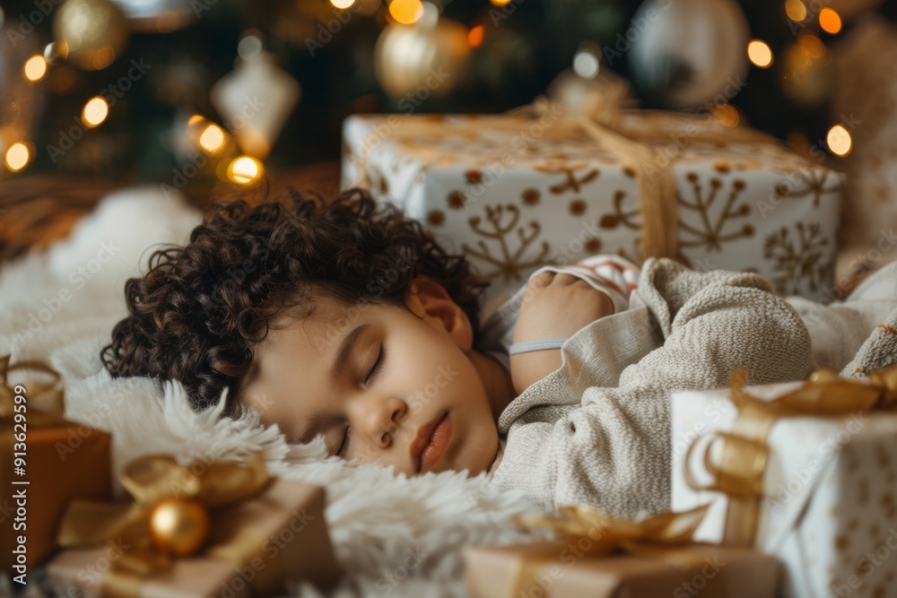 Little boy tender expression brings warmth to quiet night-time. Clean ...