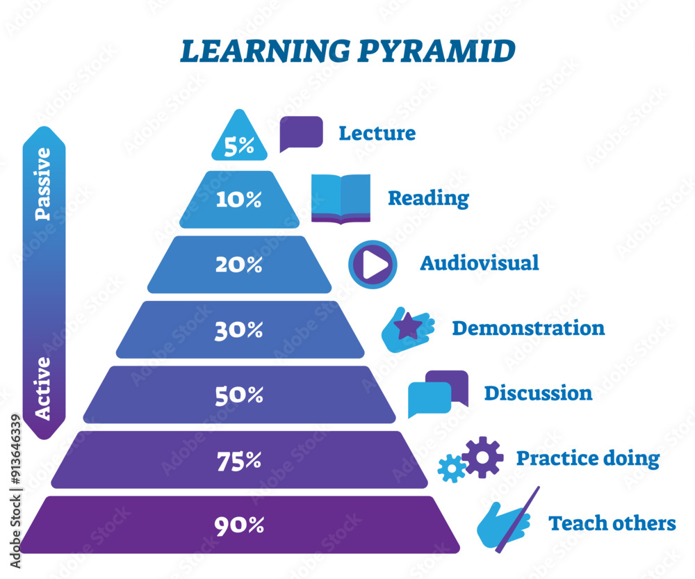 Learning pyramid active and passive stages illustration infographic ...