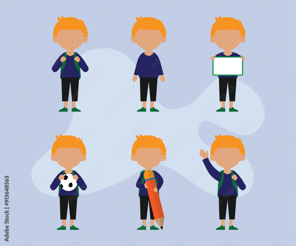 School kids student vector characters set. Back to school boy cartoon ...