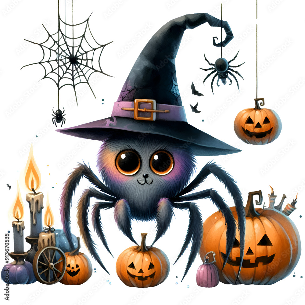 ภาพประกอบ Stock Cute Halloween Spider Clipart, Kawaii Spider, Adorable ...