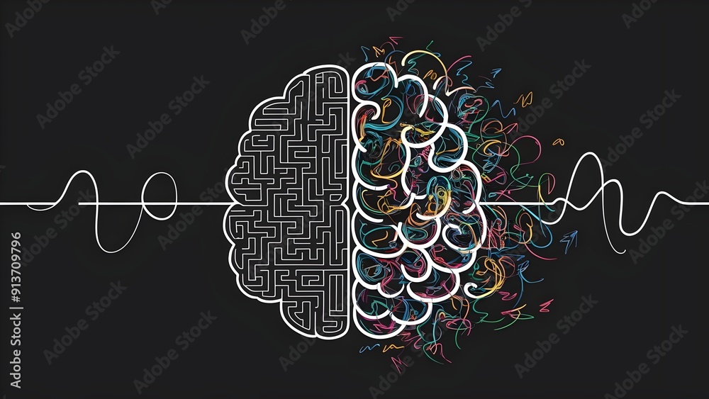 Human brain creativity vs logic chaos and order a continuous line ...