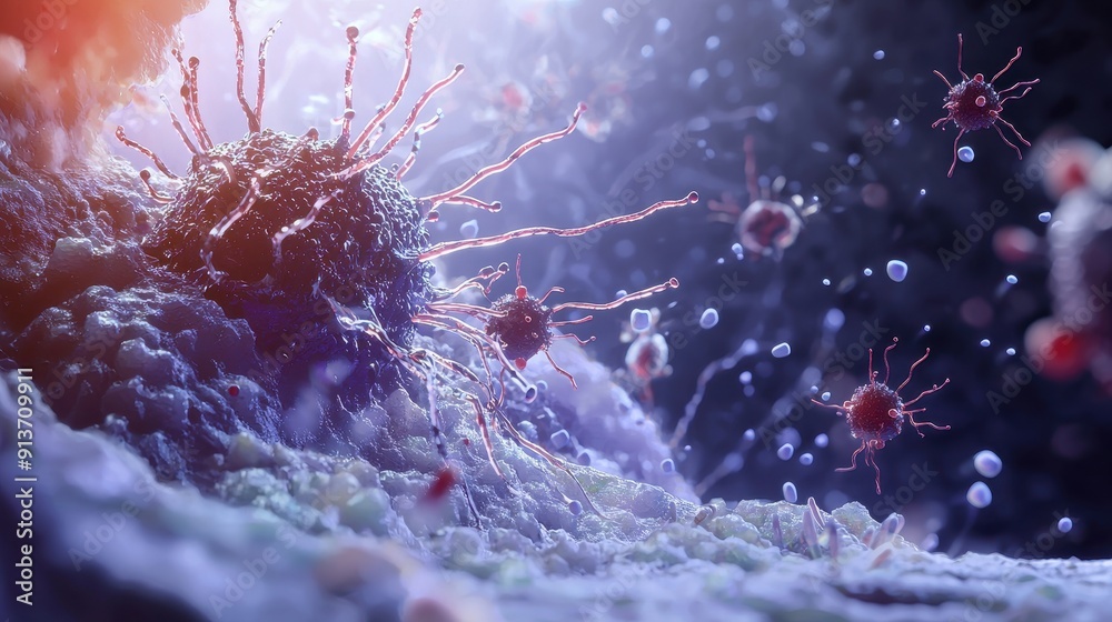 Macrophage and White blood cell attacking bacteria, immune system, high ...