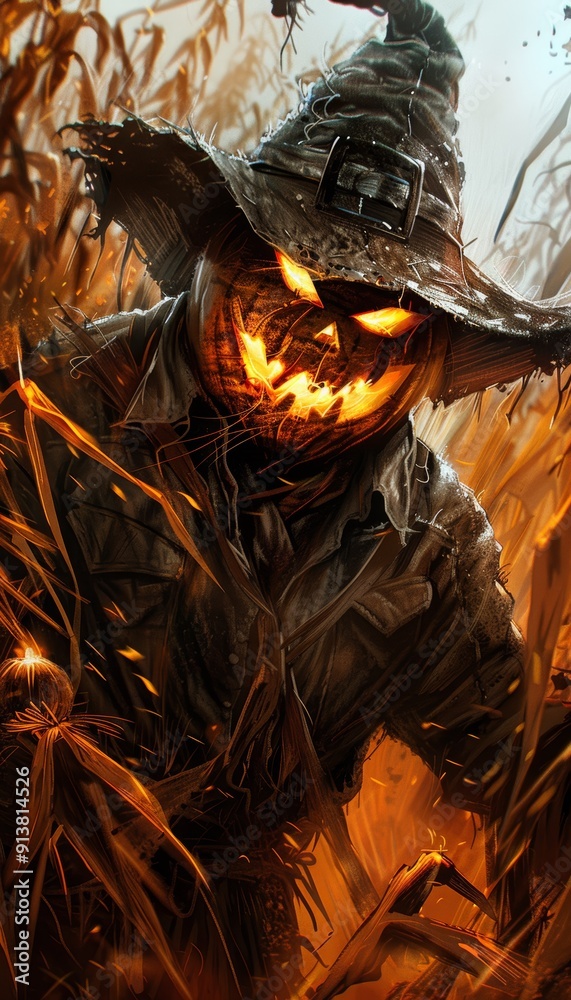 Terrifying Halloween Jack O' Lantern Scarecrow at Night in a Corn Maze ...