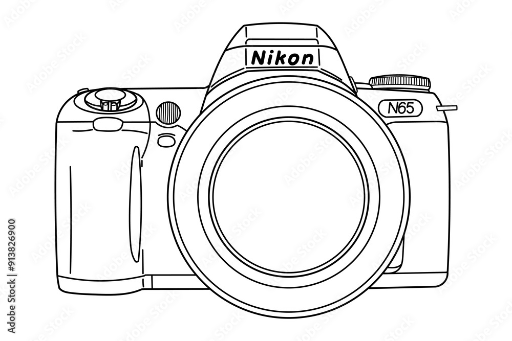 Ivano-Frankivsk, Ukraine - 26 Jul 2024: Outline drawing of a Nikon N65 ...