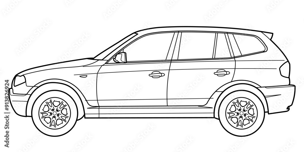 Ivano-Frankivsk, Ukraine - 22 July 2024: Outline drawing of a BMW X3 1 ...