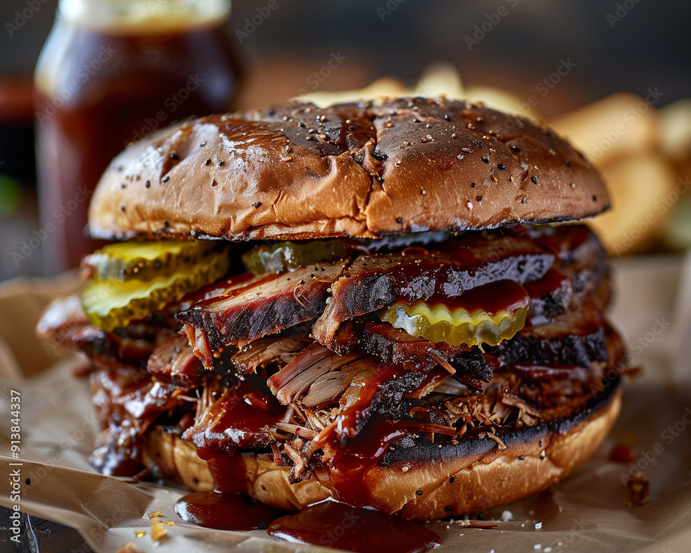 succulent texas bbq brisket sandwich piled high with sliced brisket ...