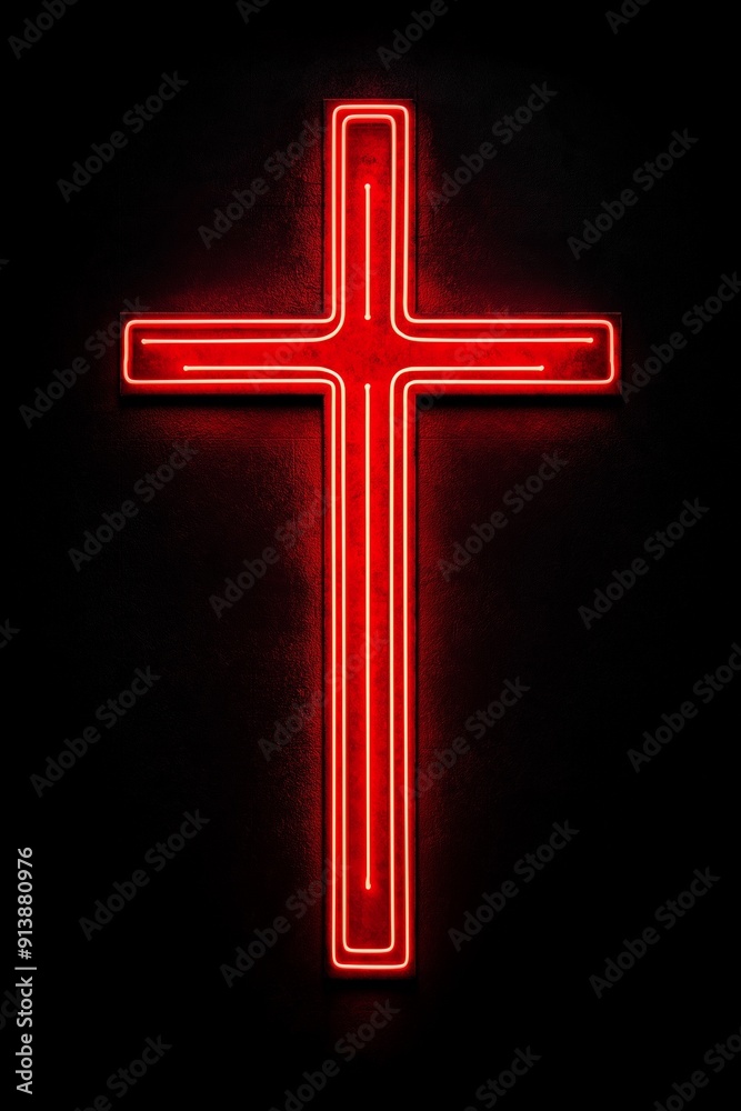 Holy neon glowing cross of Jesus Christ. Religious symbol of faith and ...