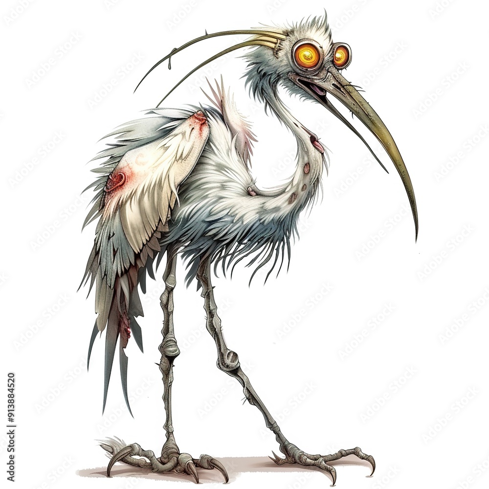 Crane zombie fantasy animal cartoon isolated whitebackground 16:9 Stock ...