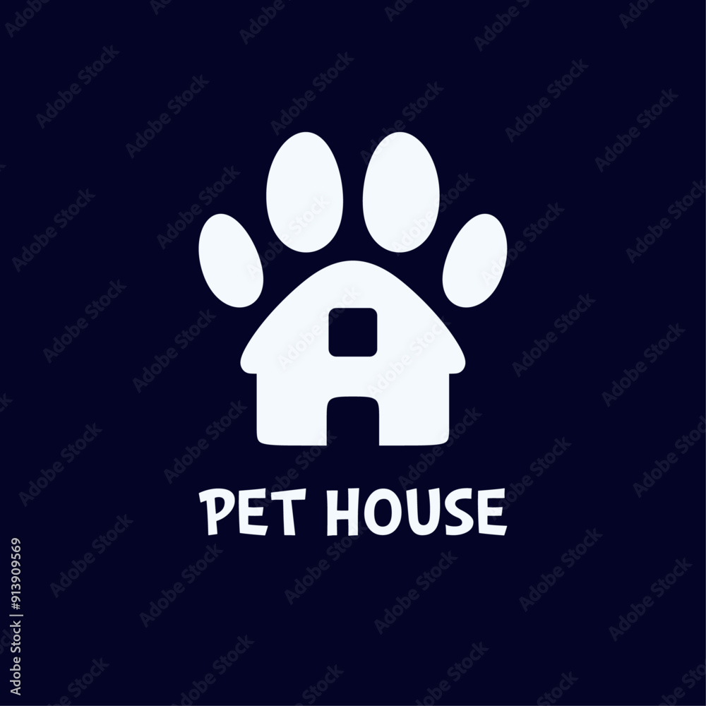 Pet House Logo Design with Paw Print Symbol Stock Vector | Adobe Stock