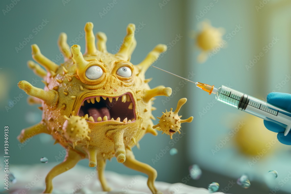 Imaginative illustration of viral character reacting to threat. Scared ...