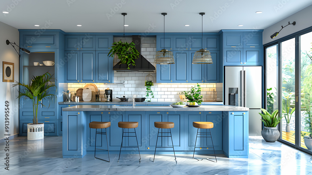 Stunning personalized kitchen design with blue color scheme visualized ...