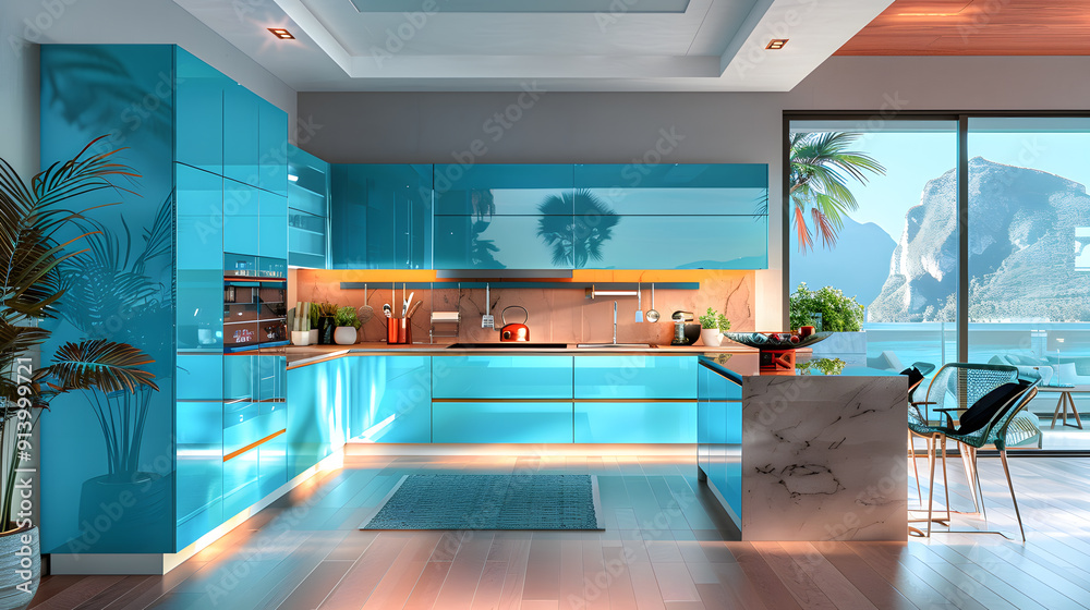 Stunning personalized kitchen design with blue color scheme visualized ...