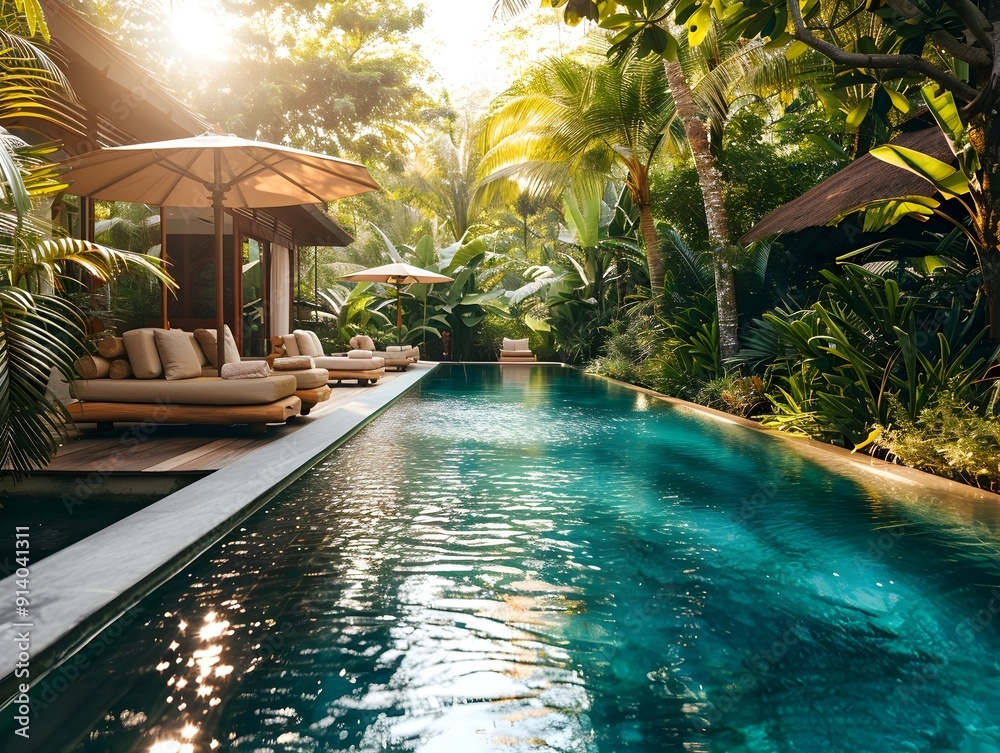 Luxurious Eco Resort Pool Nestled in Lush Tropical Greenery Blending ...