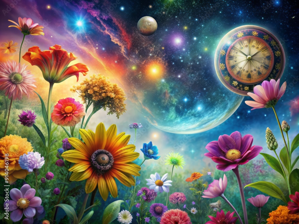 Vibrant flowers with clock face petals sway in harmony, their gentle ...