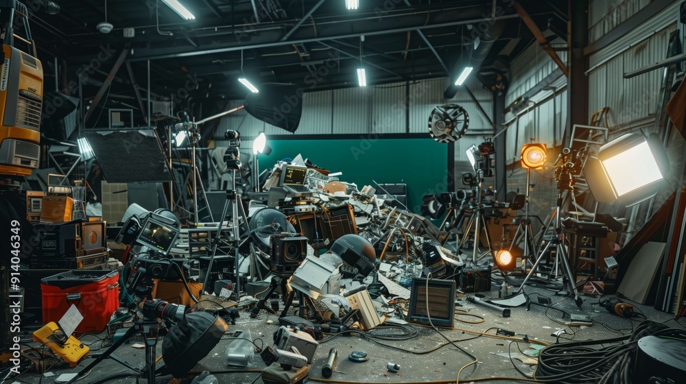 Behind the scenes look at a chaotic film set inside a warehouse ...