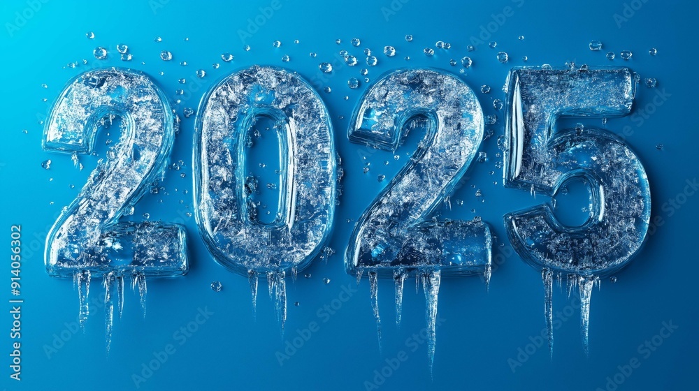 The numbers 2025 are formed by melting ice, with water dripping and ...