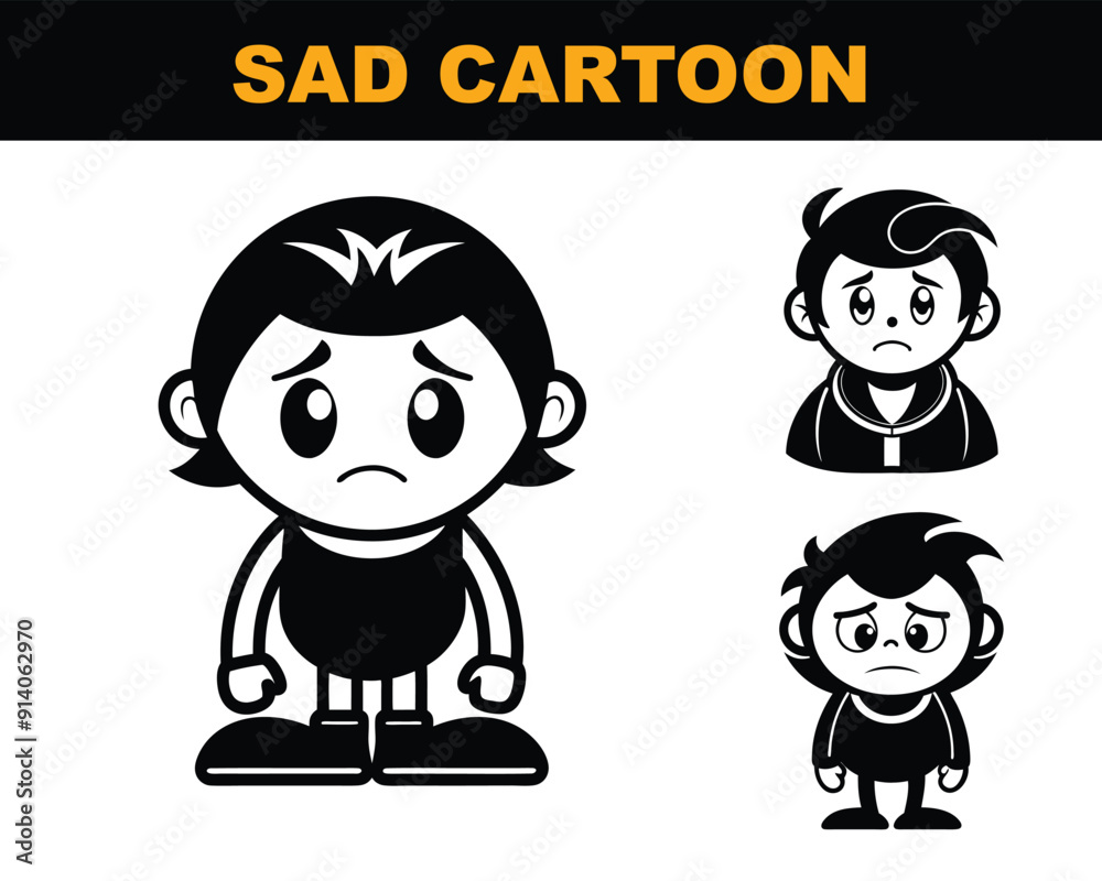 Sad boy cartoon, sad reaction, cartoon, emoji, sad, set, EPS 10. Stock ...
