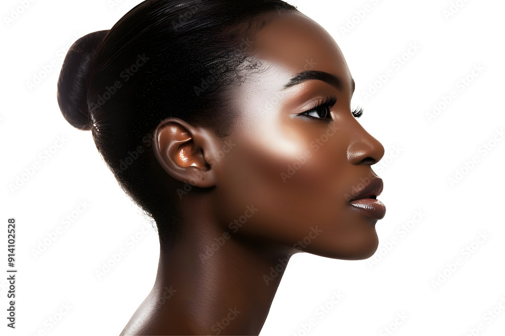 Black woman, facial profile and beauty in studio, isolated white ...