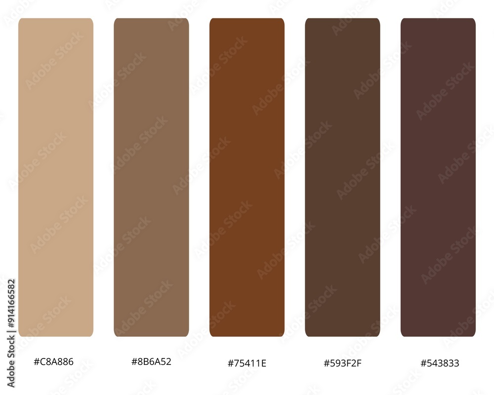 A set of brown color palette of five colors with a code. A collection ...