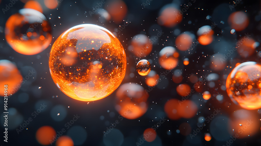 Floating orange bubbles digital abstract futuristic technology dynamic ...