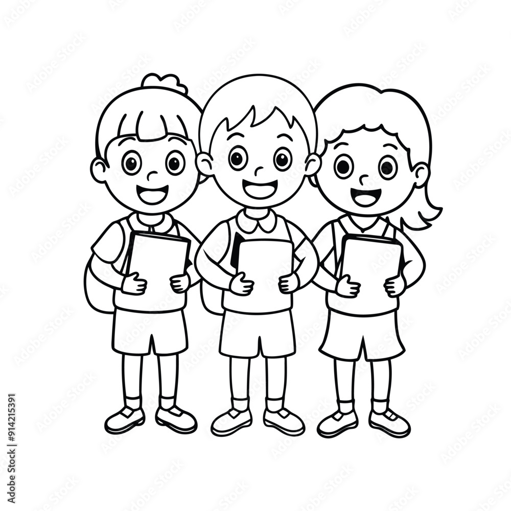 Single Line Art Coloring Page for Kids - Back to School Vector ...