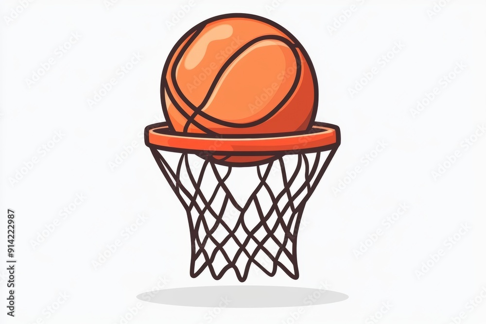 Cartoon basketball scoring in net Stock Illustration | Adobe Stock