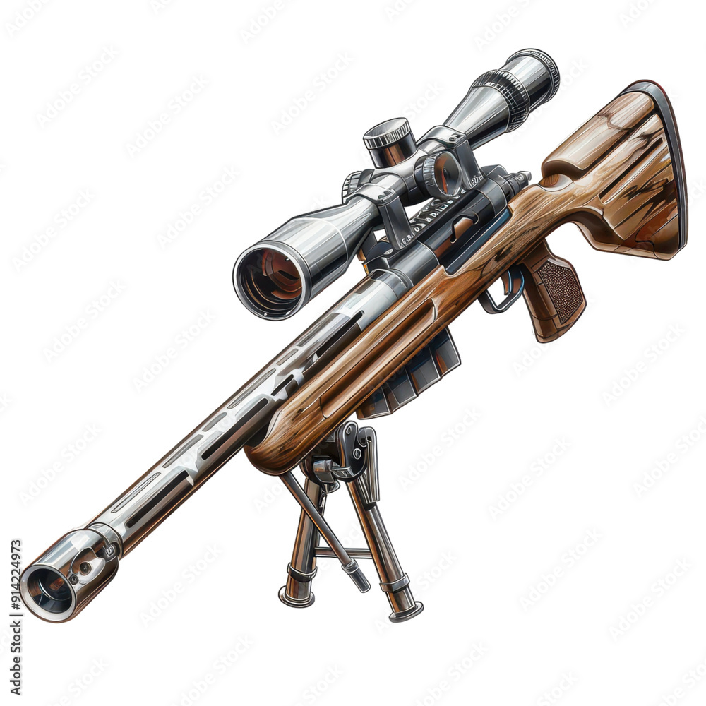A detailed illustration of a modern sniper rifle showcasing sleek ...