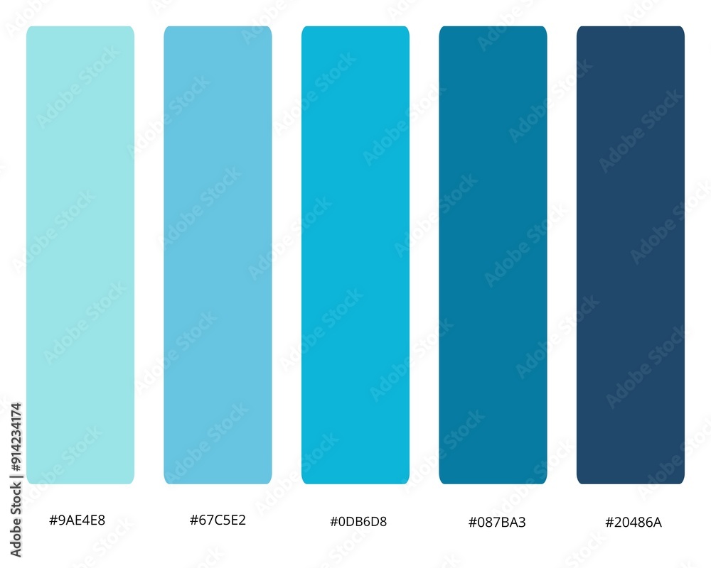 The blue set is a light blue color palette of five colors with a code ...