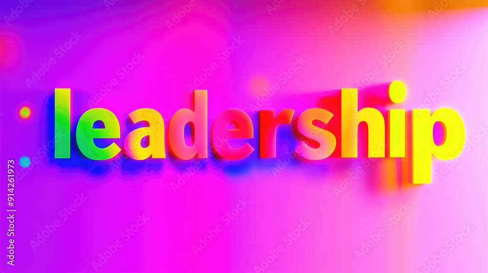 The image depicts a 3D text reading 'Leadership,' set against a vibrant ...
