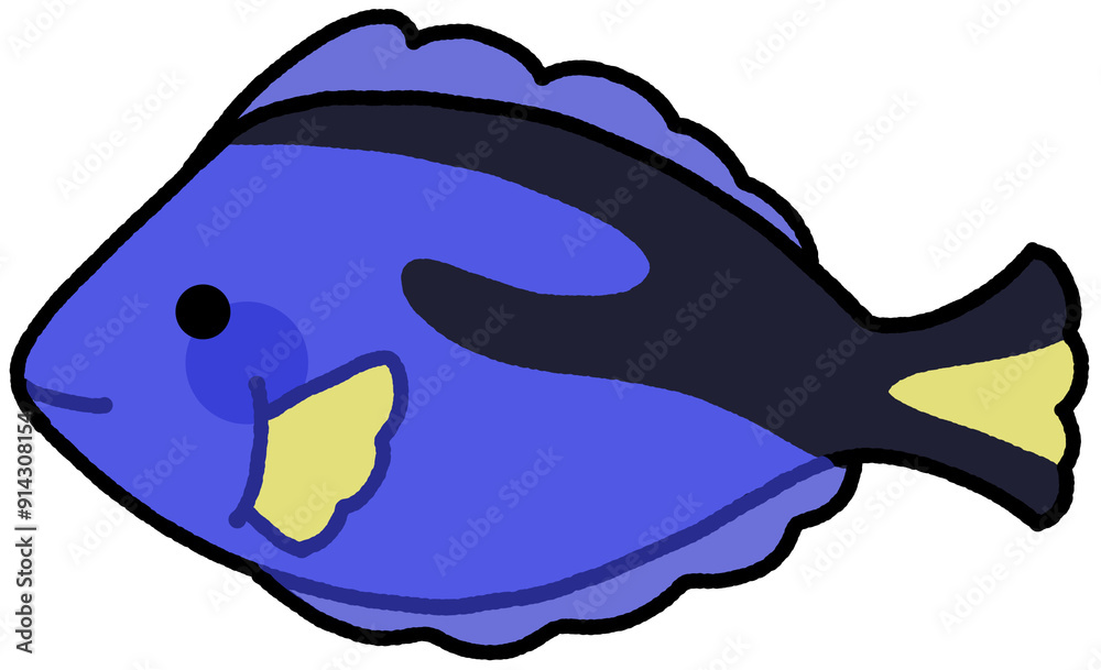 Blue tang hand-drawn Sea Animals Cute Character Clip Art Doodle Cartoon ...