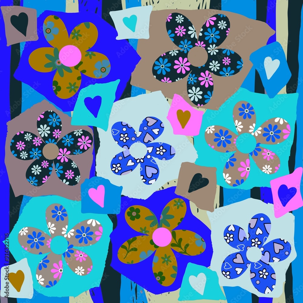 Collage flower design. Floral collage design. Flowers cut out from ...