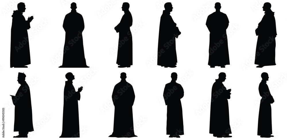 Priest silhouettes set, clergy pack of vector silhouette design ...