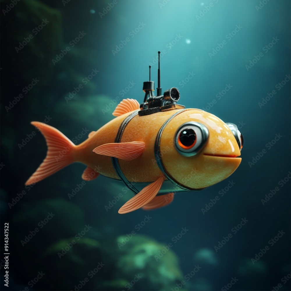 Whimsical Underwater Adventure: Curious Fish Piloting Submarine in 4K ...