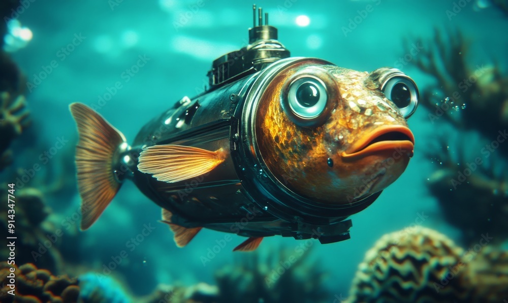 Whimsical Underwater Adventure: Curious Fish Piloting Submarine in 4K ...