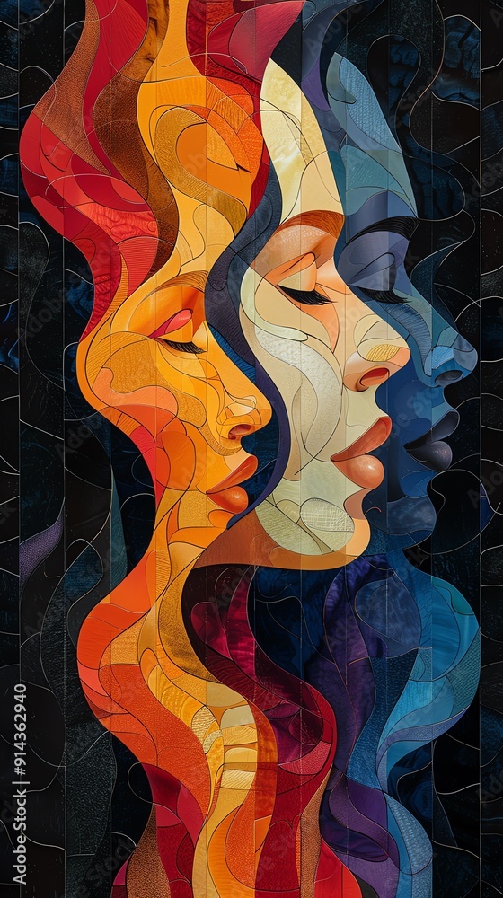 Vibrant abstract art illustration featuring colorful overlapping human ...