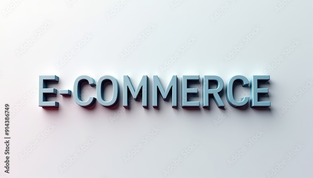 E-commerce text in 3D blue letters on a light gradient background ...