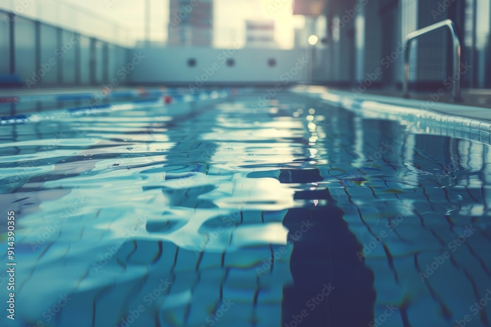 A peaceful Olympic-sized swimming pool surrounded by lush greenery ...