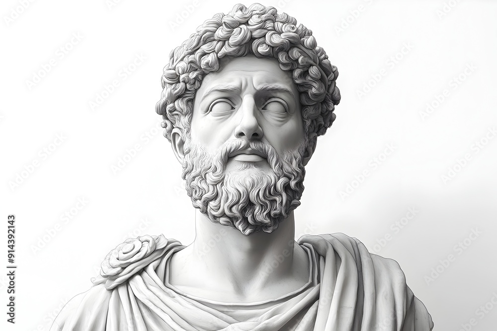 Marble Bust of Roman Emperor Marcus Aurelius with Stoic Expression and ...